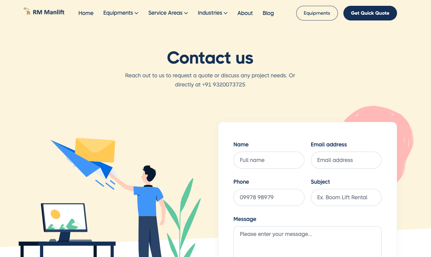 Contact - RM Manlift- Boom lift Rental | Crane Rental