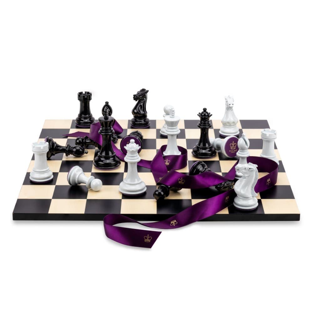 Bold Chess Set Metallic Black & Arctic Shadow with Maple Board - Purling