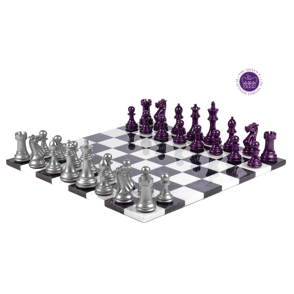 Bold Jubilee Chess Set Purple & Platinum Pieces , Black & White ...