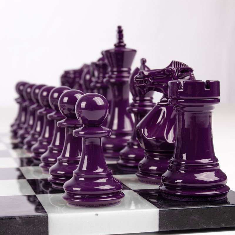 Bold Jubilee Chess Set Purple & Platinum Pieces , Black & White ...
