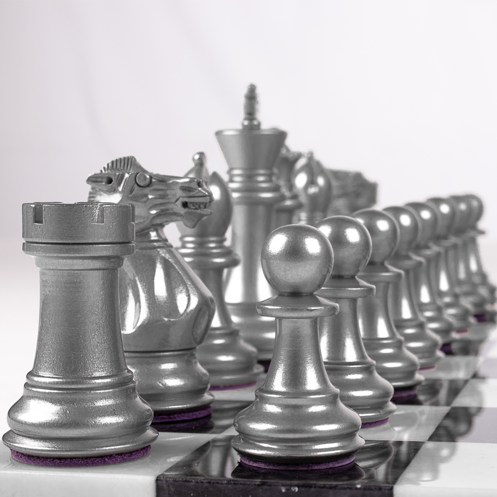 Bold Jubilee Chess Set Purple & Platinum Pieces , Black & White ...