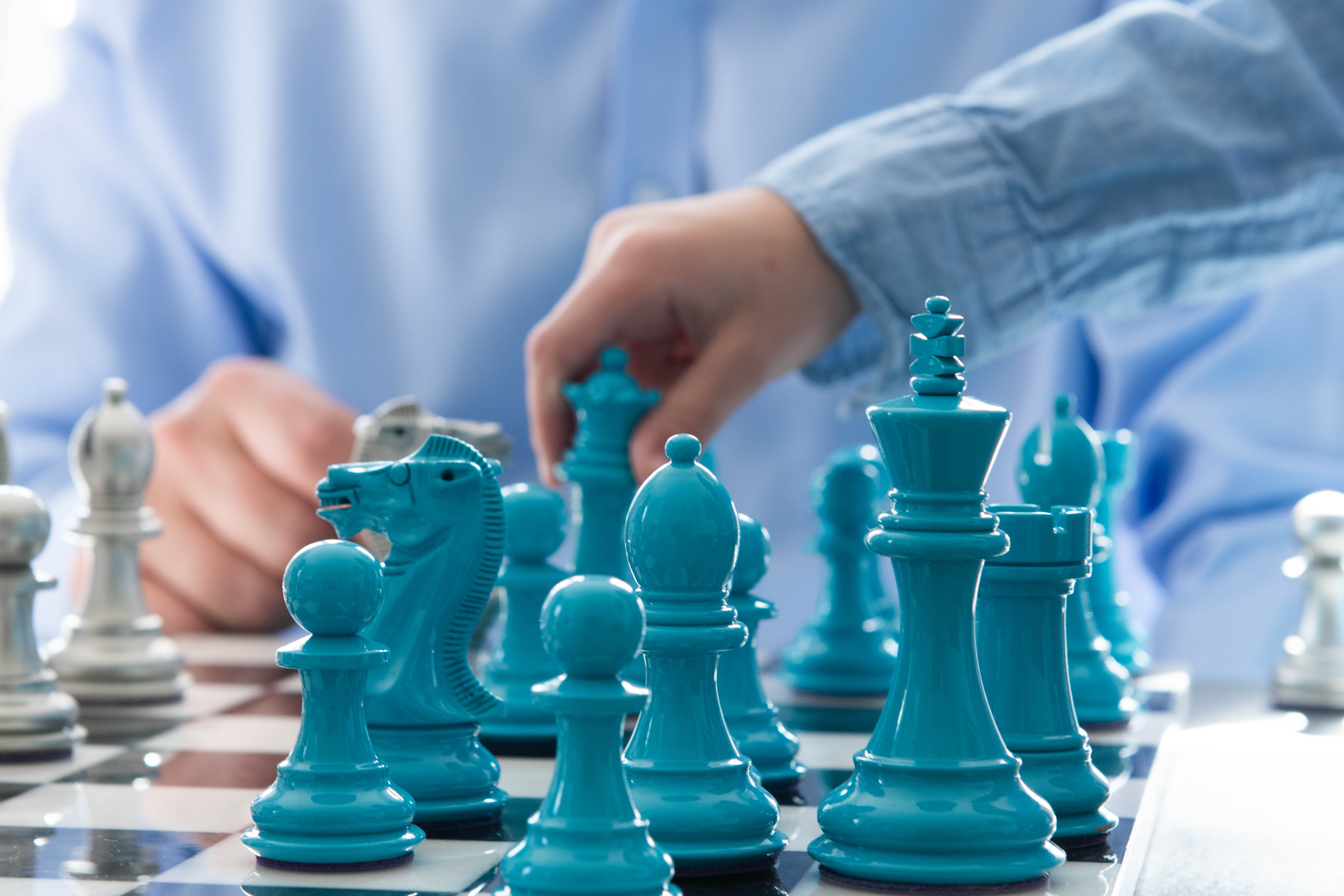 Bold Chess Set Light Gold & Peacock Blue with Alabaster Stone Board ...
