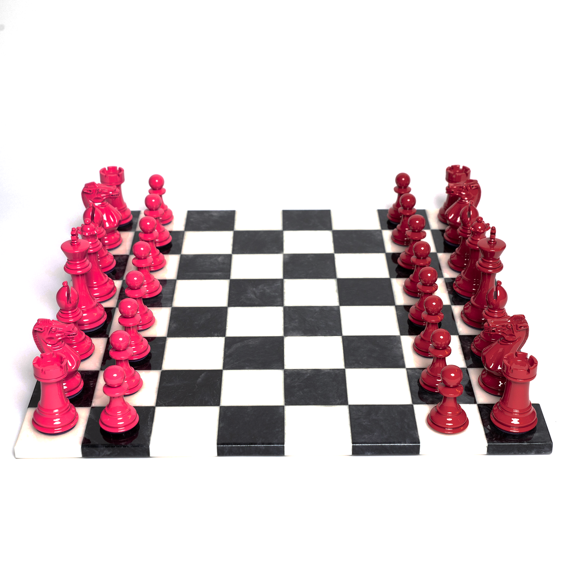 Bold Chess Set Hot Pink & Viva Magenta with Alabaster Stone Board - Purling