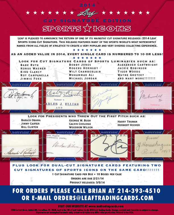 2014 Leaf Sports Icons Cut Signature Edition - Leaf Trading Cards