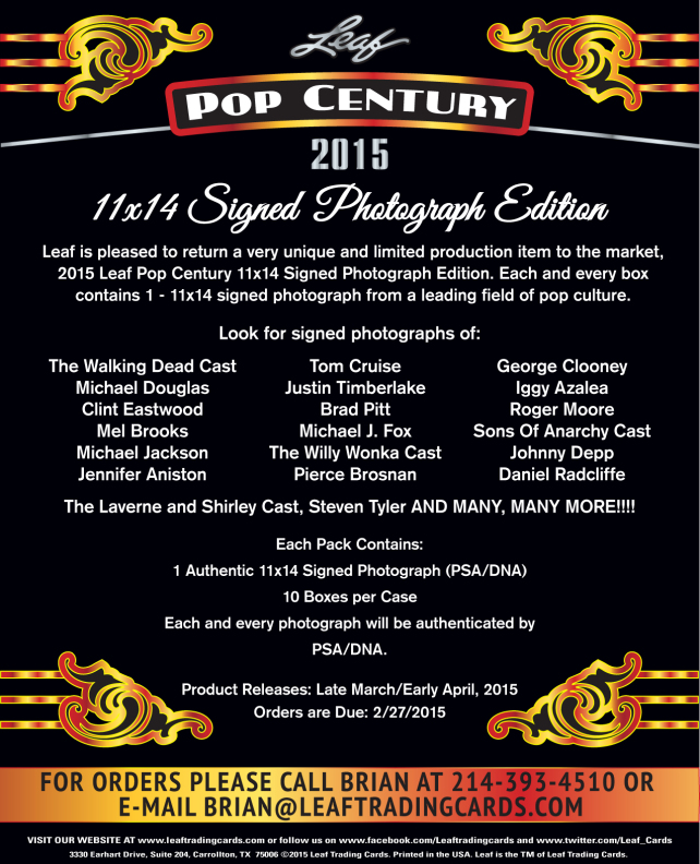 2015 Leaf Pop Century Signed Photograph Edition 11×14 - Leaf Trading Cards