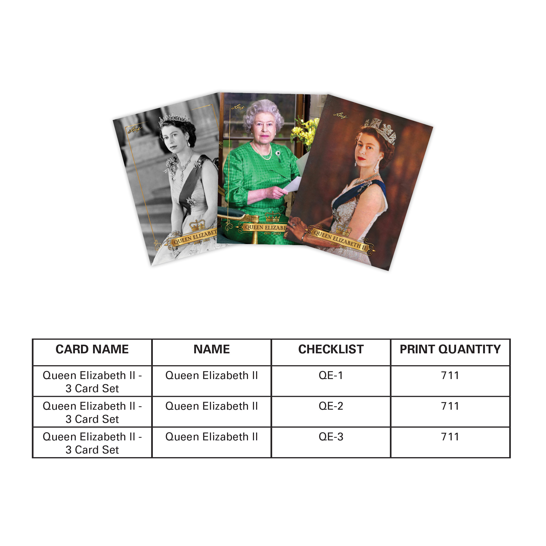 2022 Leaf Queen Elizabeth II 3 Card Set - Leaf Trading Cards