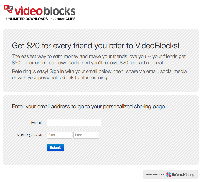 ReferralCandy Videoblocks Case Study - Customer Referral Software for Digital Subscription