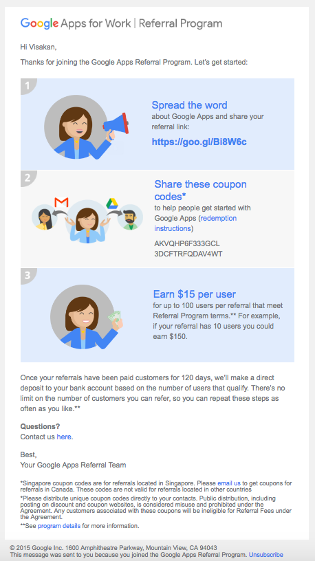 B2B Referral Program Examples: Google Apps