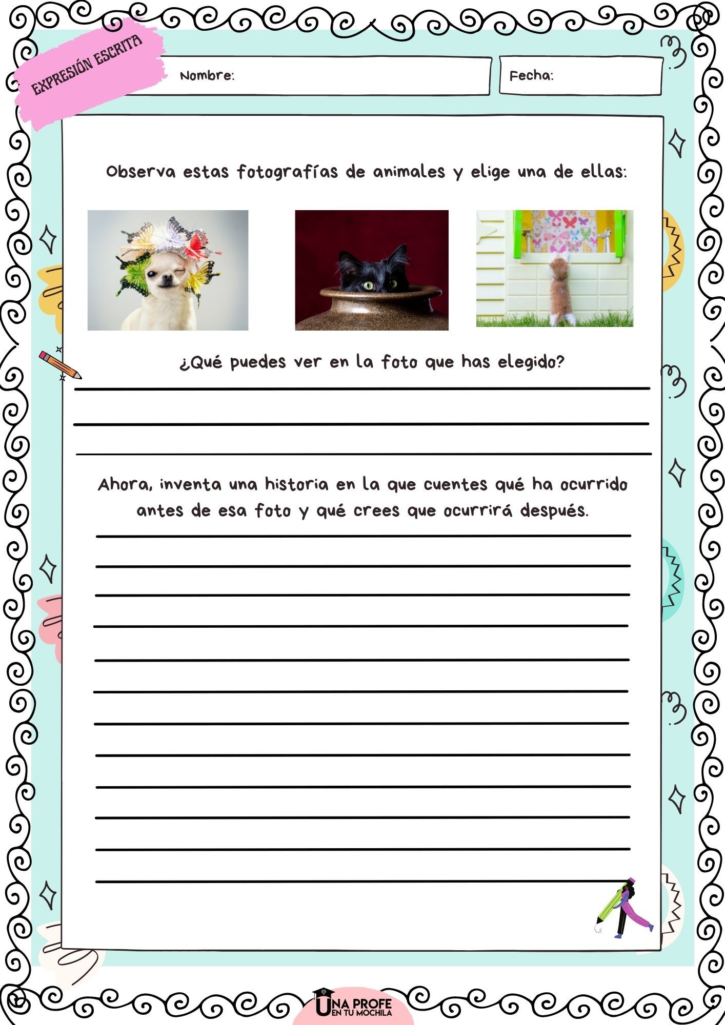 Fichas para trabajar la expresión escrita | Una profe en tu mochila