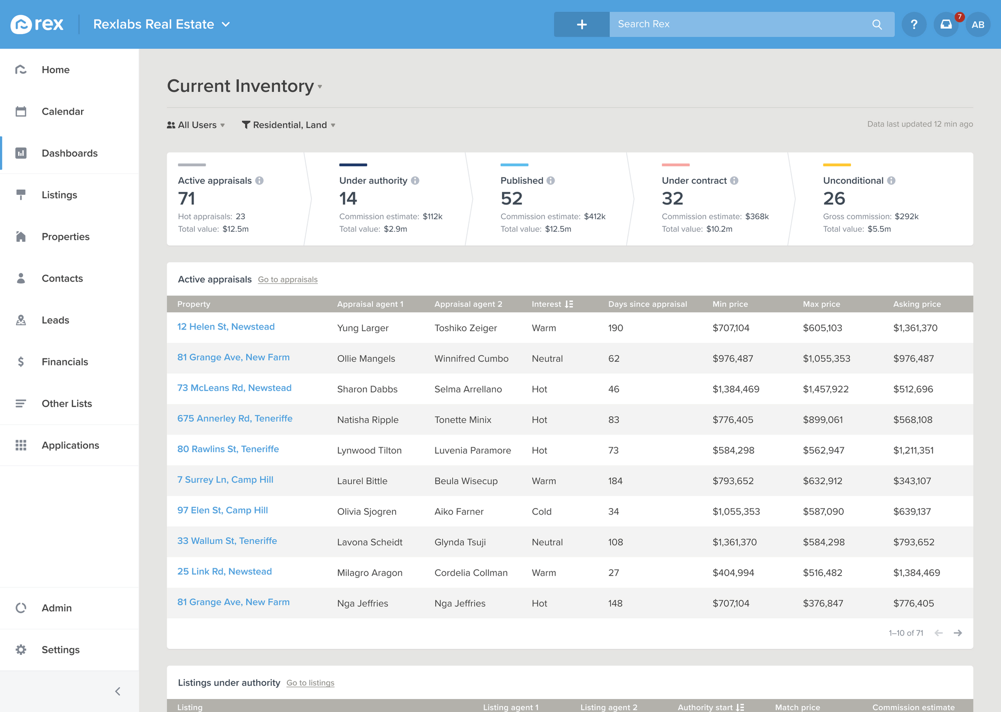 Live Dashboards — Rex Software