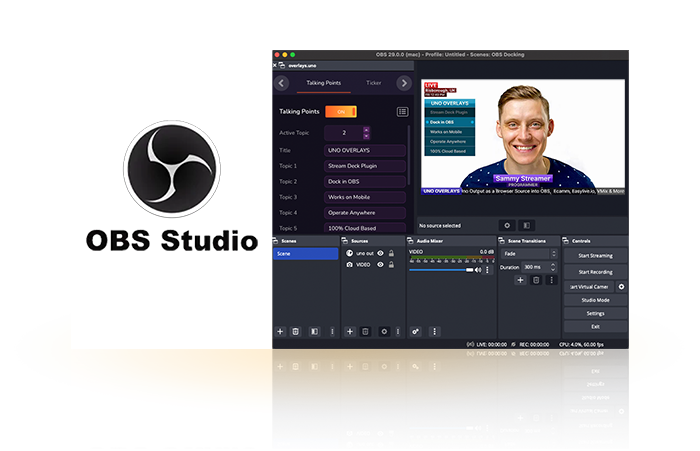 Dock uno overlay control into OBS