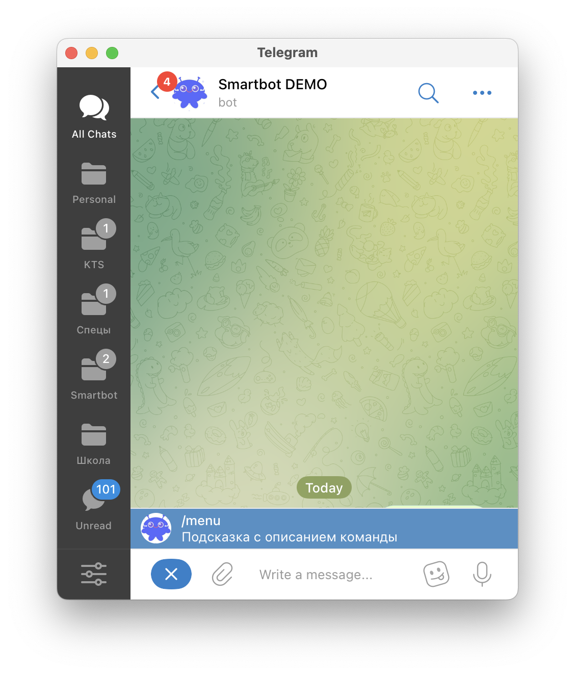 Как запустить бота с меню команд в Telegram - SmartbotPro