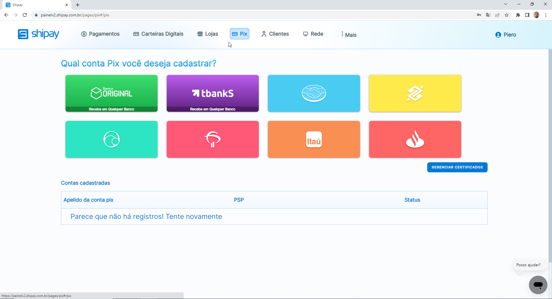 Sistema de gestão com SHIPAY