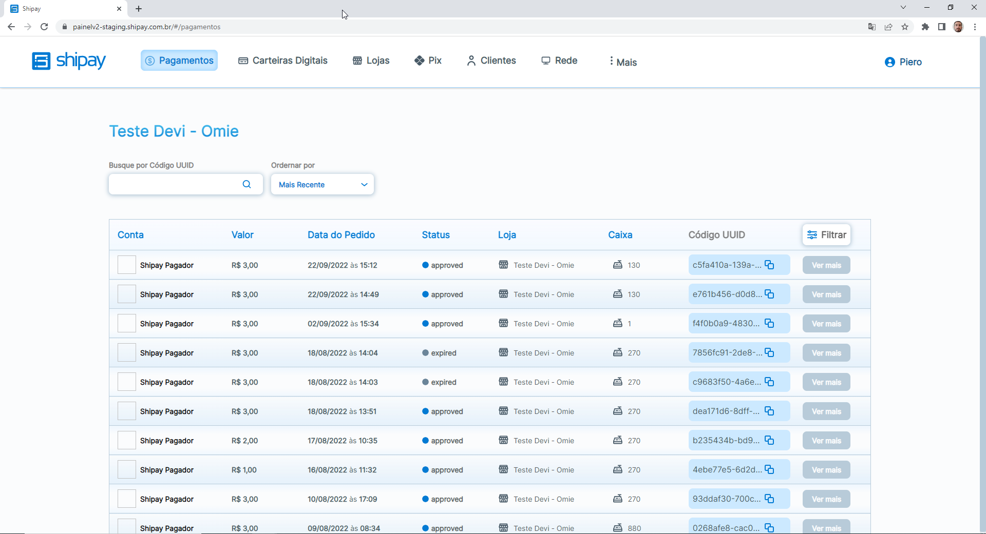 Sistema de gestão com SHIPAY
