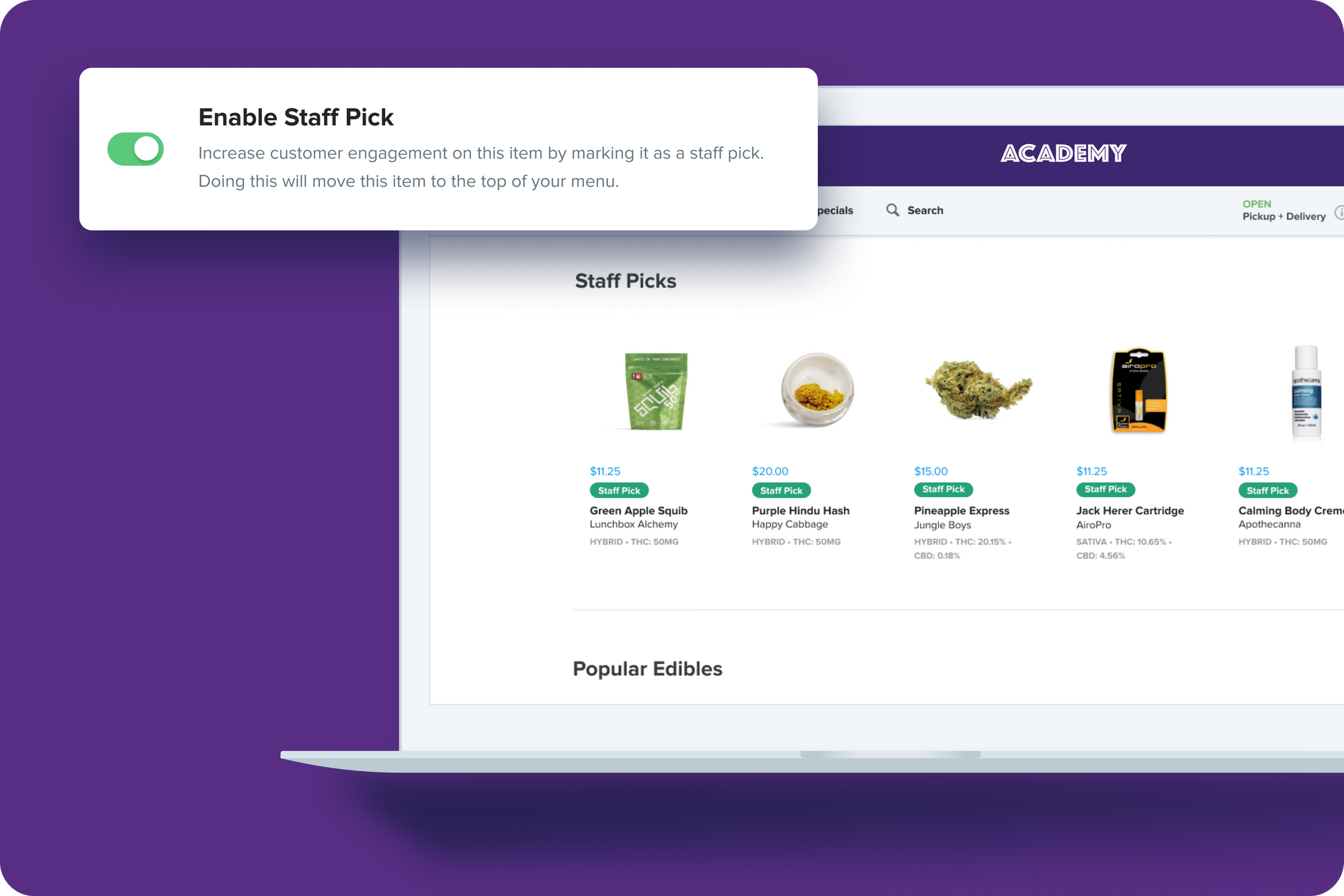 Move your Staff Picks to the top "shelf" of your ecommerce store • Dutchie
