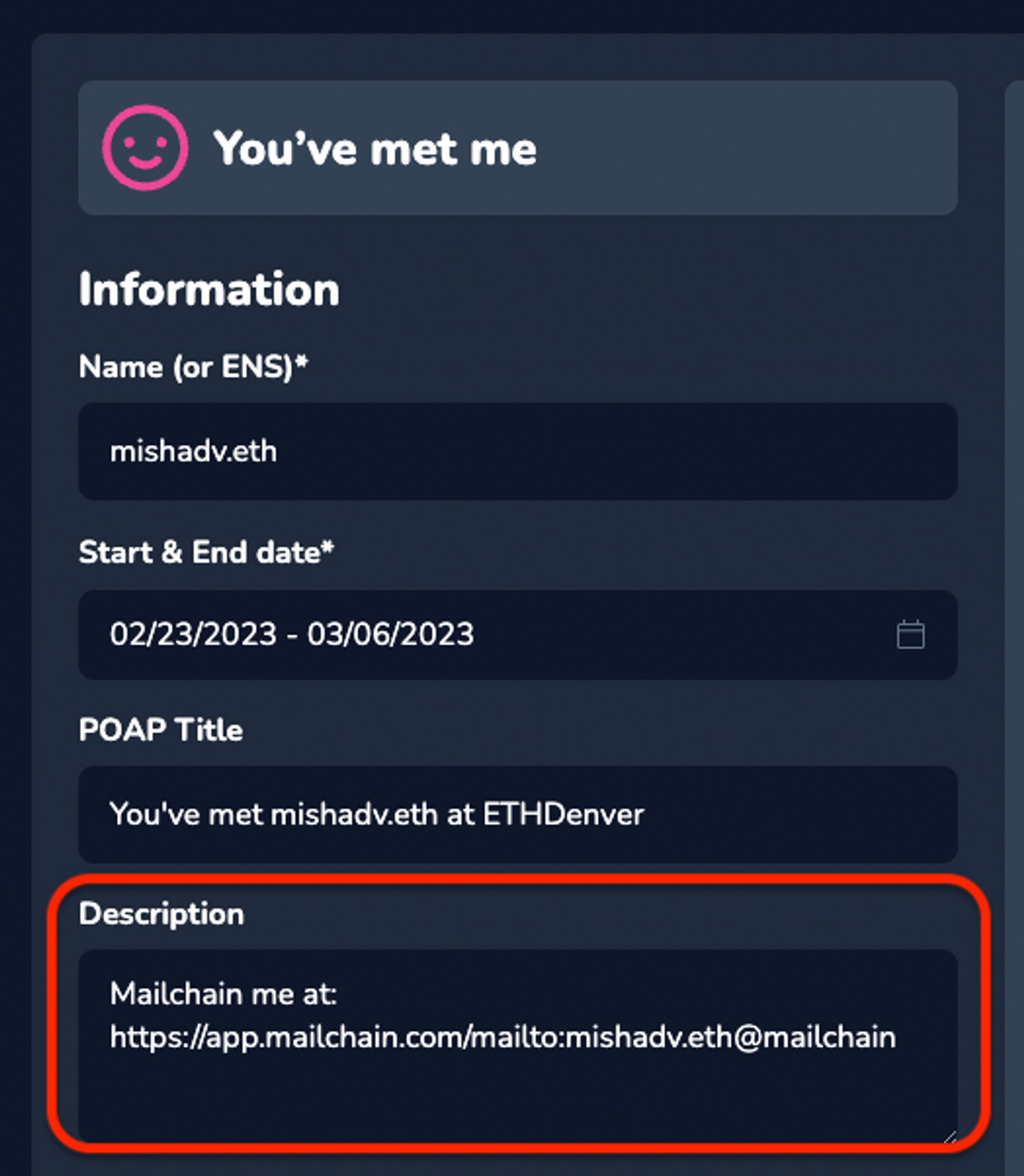 Mailchain Learn | Creating a POAP in WeLook for sharing contact details