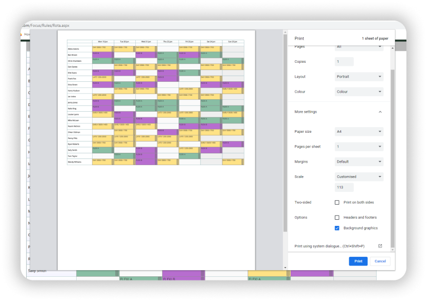 How do I print the Rota?