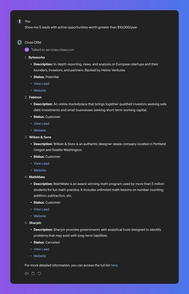 Leverage the Power of AI with the New Close CRM ChatGPT Plugin