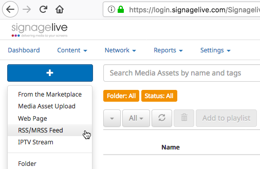 From the menu on the left, then select RSS/MRSS Feed.