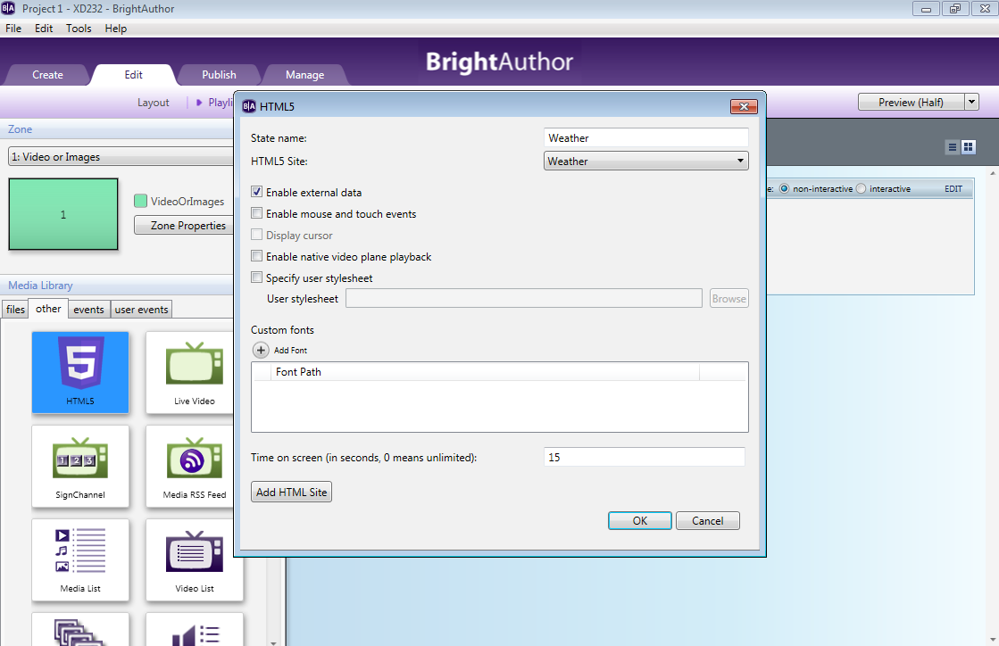 You will then see your newly added HTML feed in your playlist.