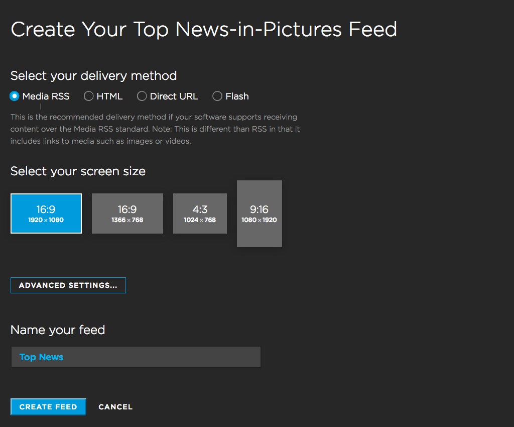 Once complete you will then see a confirmation that the new feed has ...