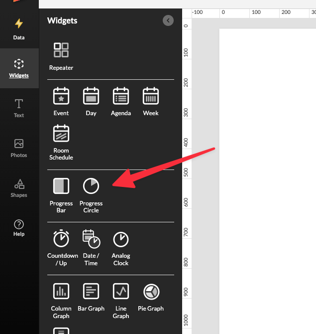 Click on Widgets in the left menu in App Builder. Click on the progress ...