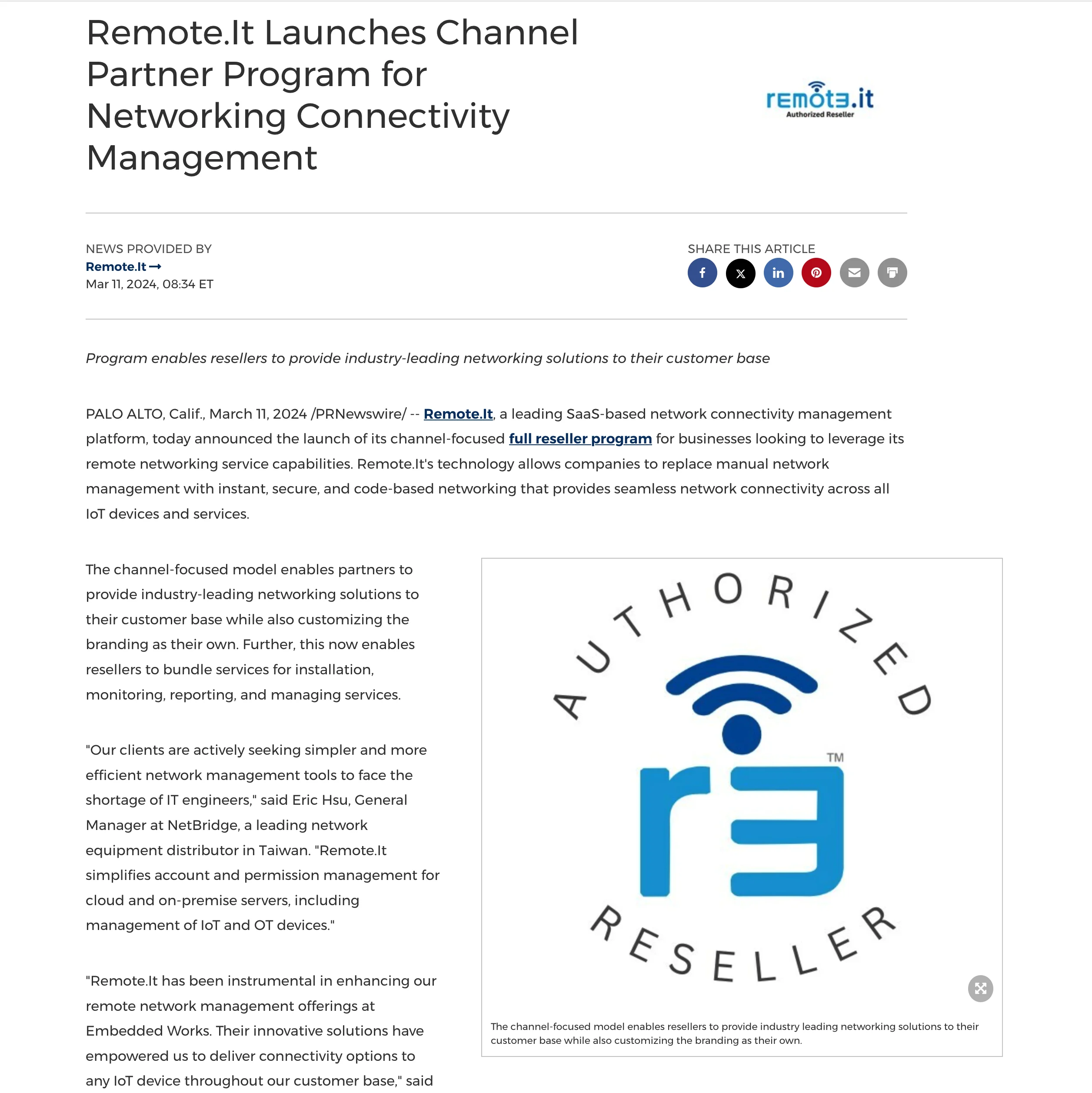 Remote.It Launches Channel Partner Program for Networking Connectivity ...