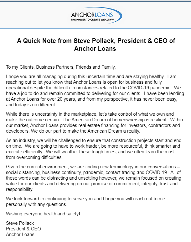 Note From Steve Pollack