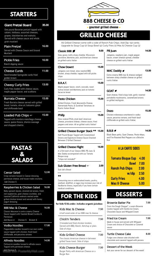 888 Cheese and Co Menu