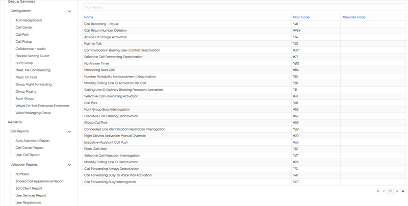 Group Setup / Management - Feature Access Codes