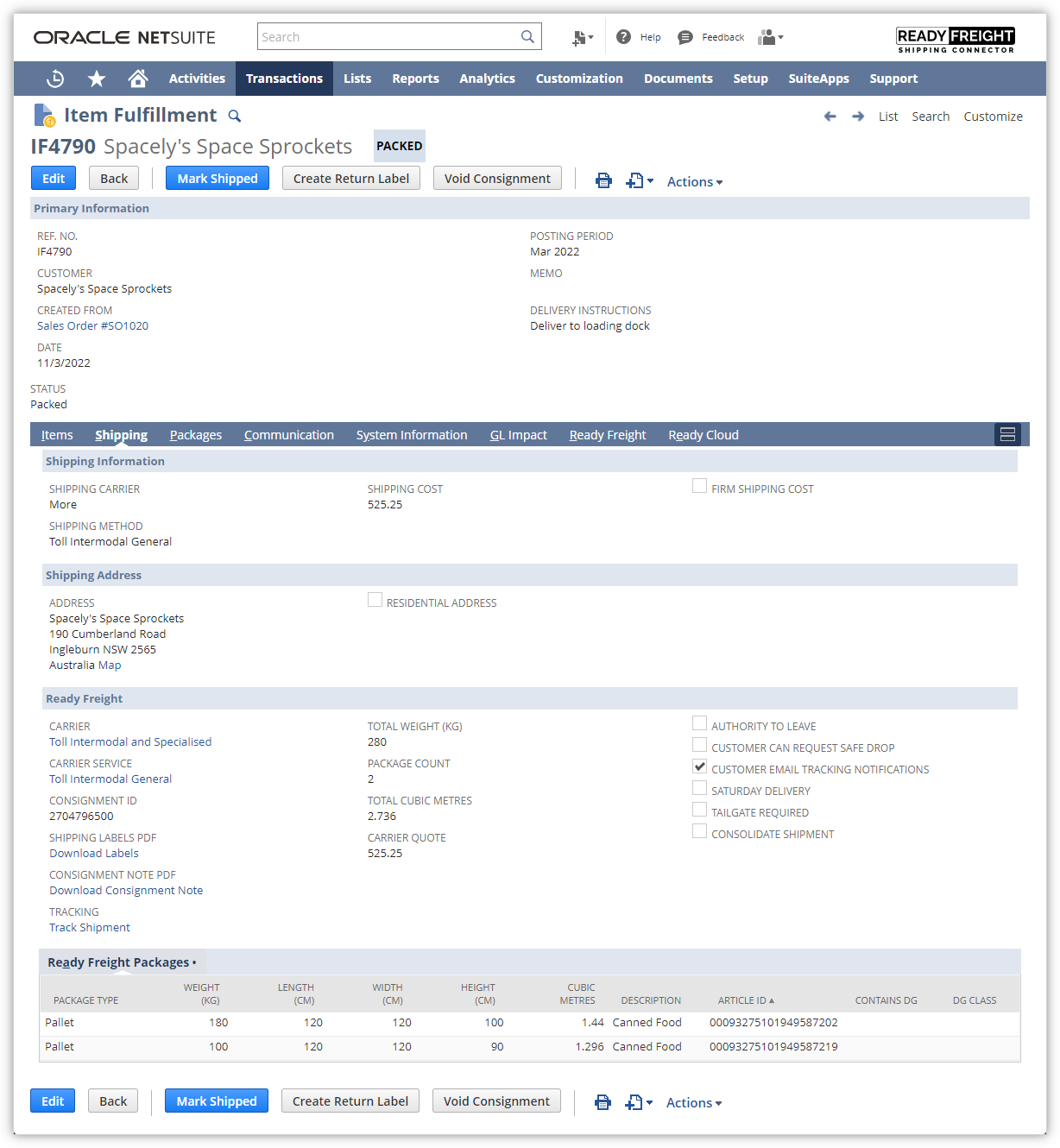 NetSuite Shipping Integration - Ready Freight
