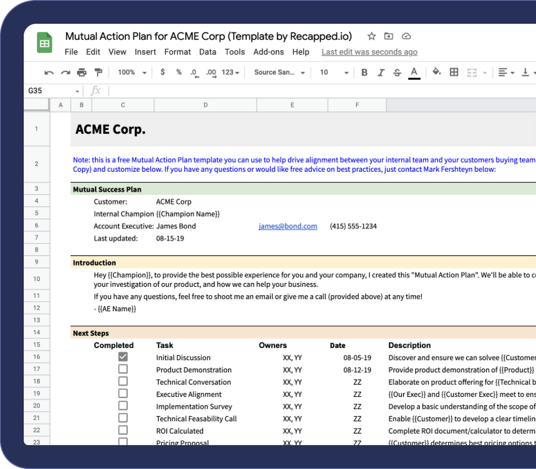 Free Mutual Action Plan Template | Recapped.io