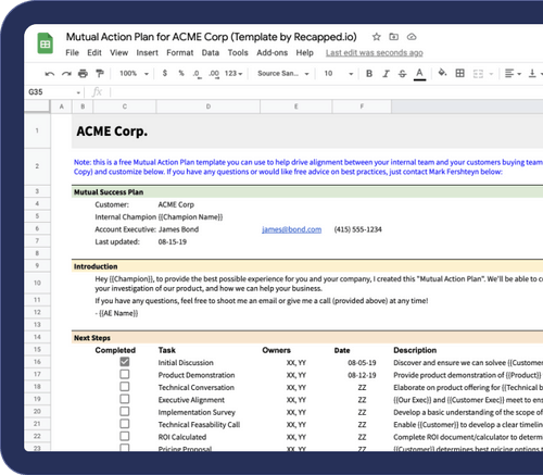 Free Mutual Action Plan Template | Recapped.io
