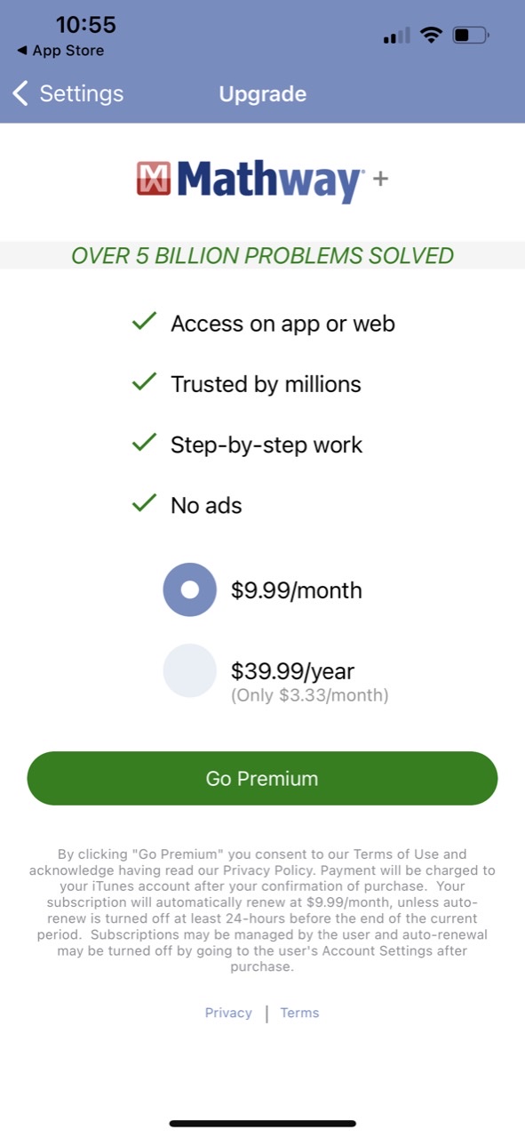 Mathway: Math Problem Solver — Paywall Screenshot ($800K/mo)