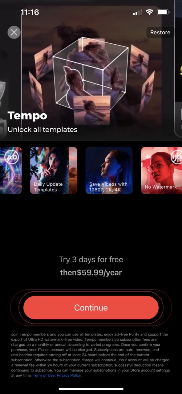 Tempo - Music Video Maker — Paywall Screenshot ($200K/mo)