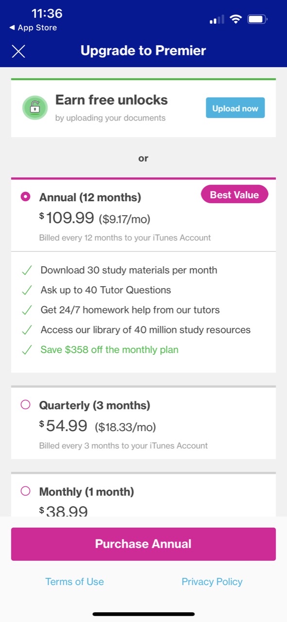 Course Hero: Homework Helper — Paywall Screenshot ($600K/mo)