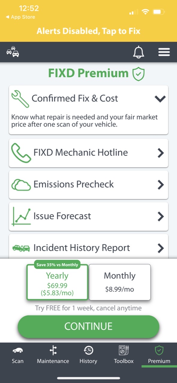 FIXD OBD2 Scanner — Paywall Screenshot ($300K/mo)