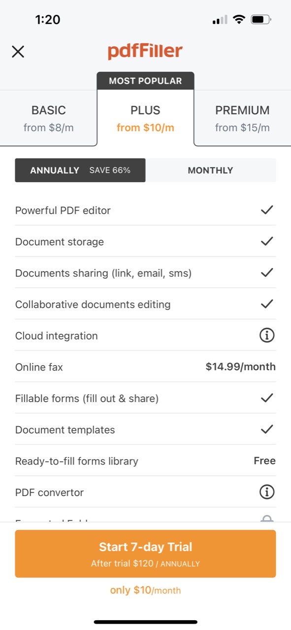 pdfFiller: PDF document editor — Paywall Screenshot ($200K/mo)