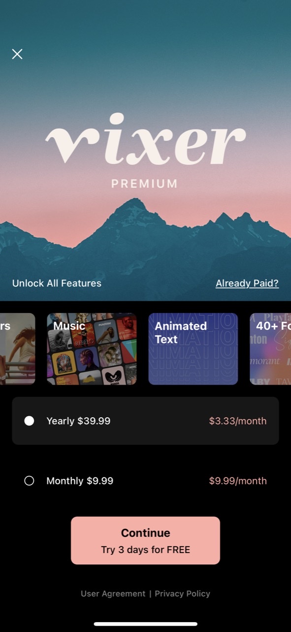 Vixer – Video Editor & Maker — Paywall Screenshot ($500K/mo)