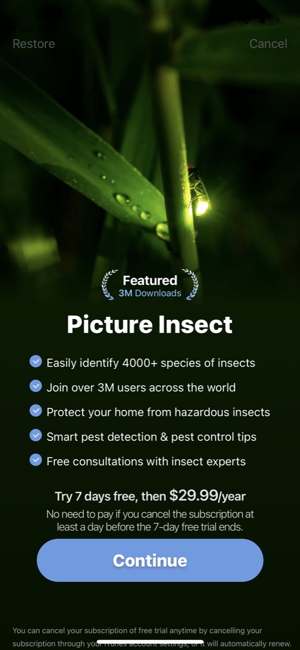 Picture Insect: Bug Identifier — Paywall Screenshot ($100K/mo)