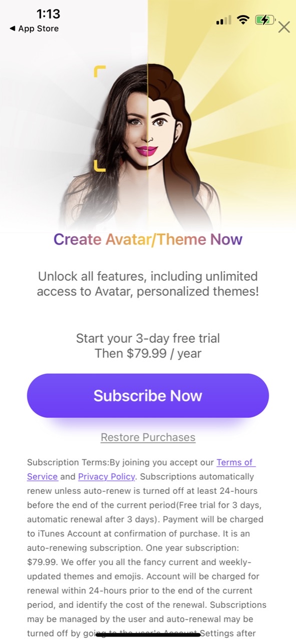 Avatar Keyboard-Themes, Emojis — Paywall Screenshot ($50K/mo)