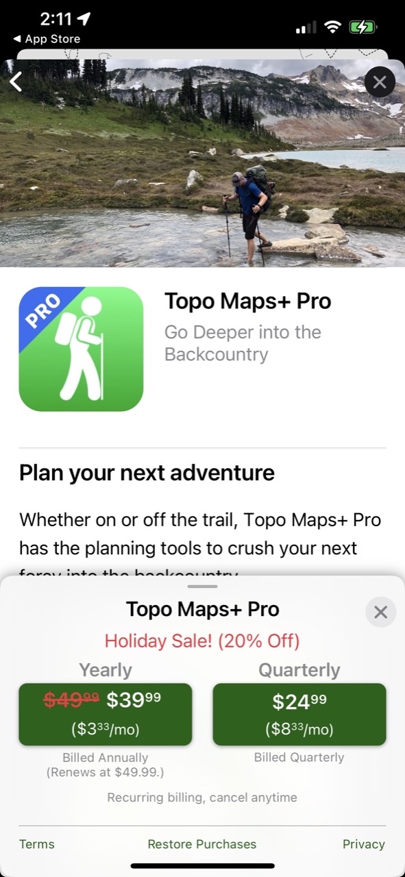 Topo Maps+ — Paywall Screenshot ($50K/mo)
