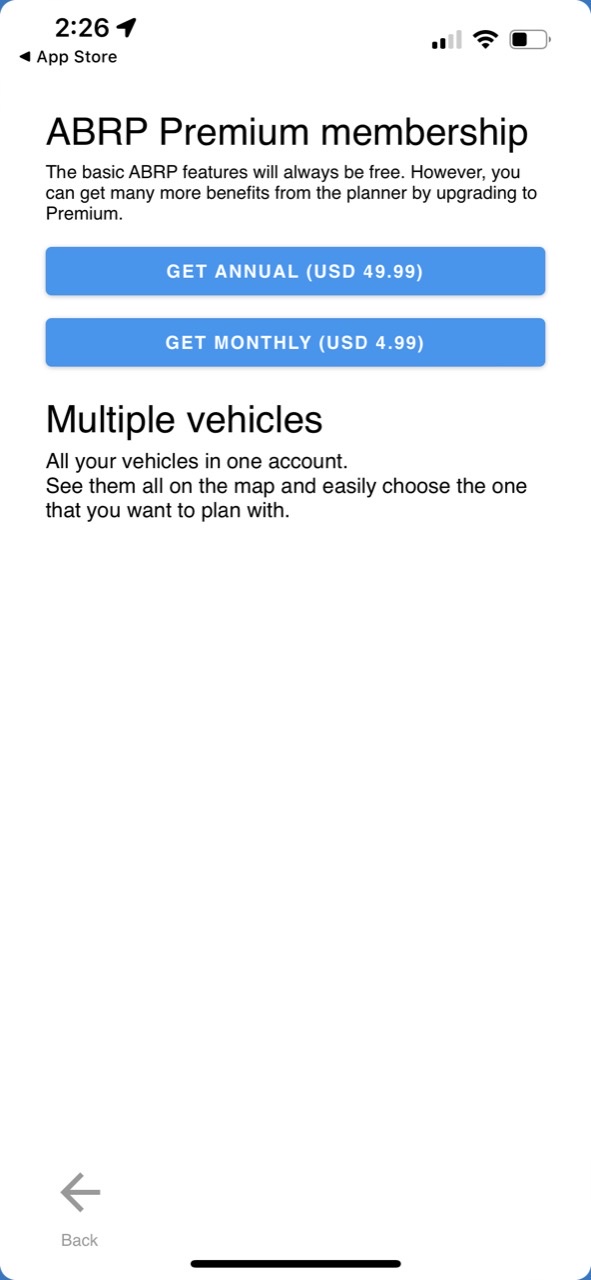 A Better Routeplanner (ABRP) — Paywall Screenshot ($50K/mo)