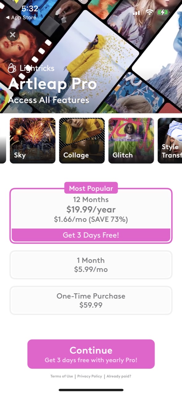 Artleap by Lightricks — Paywall Screenshot ($60K/mo)