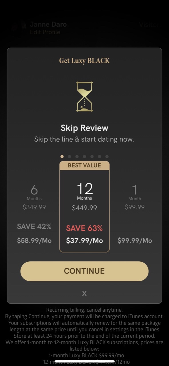 Luxy- Selective Dating App — Paywall Screenshot ($500K/mo)