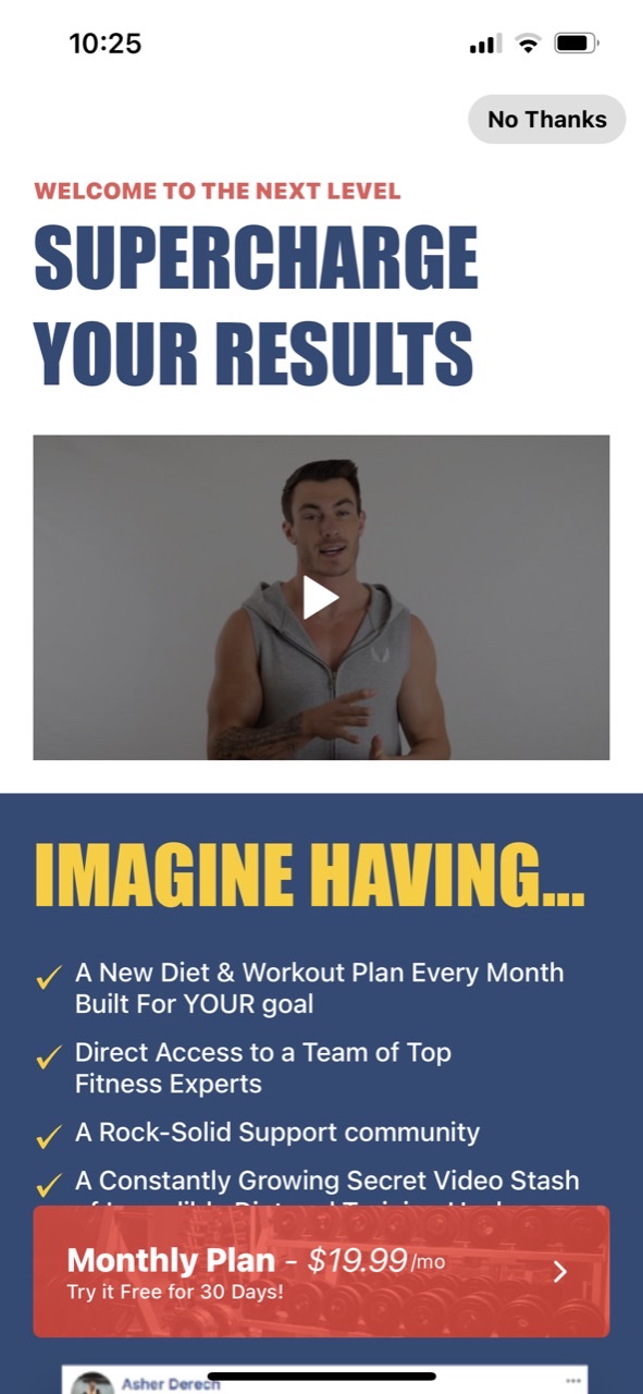 V Shred: Nutrition & Fitness — Paywall Screenshot ($70K/mo)