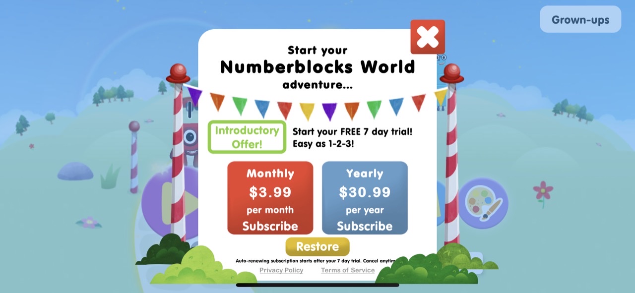 Numberblocks World — Paywall Screenshot ($30K/mo)