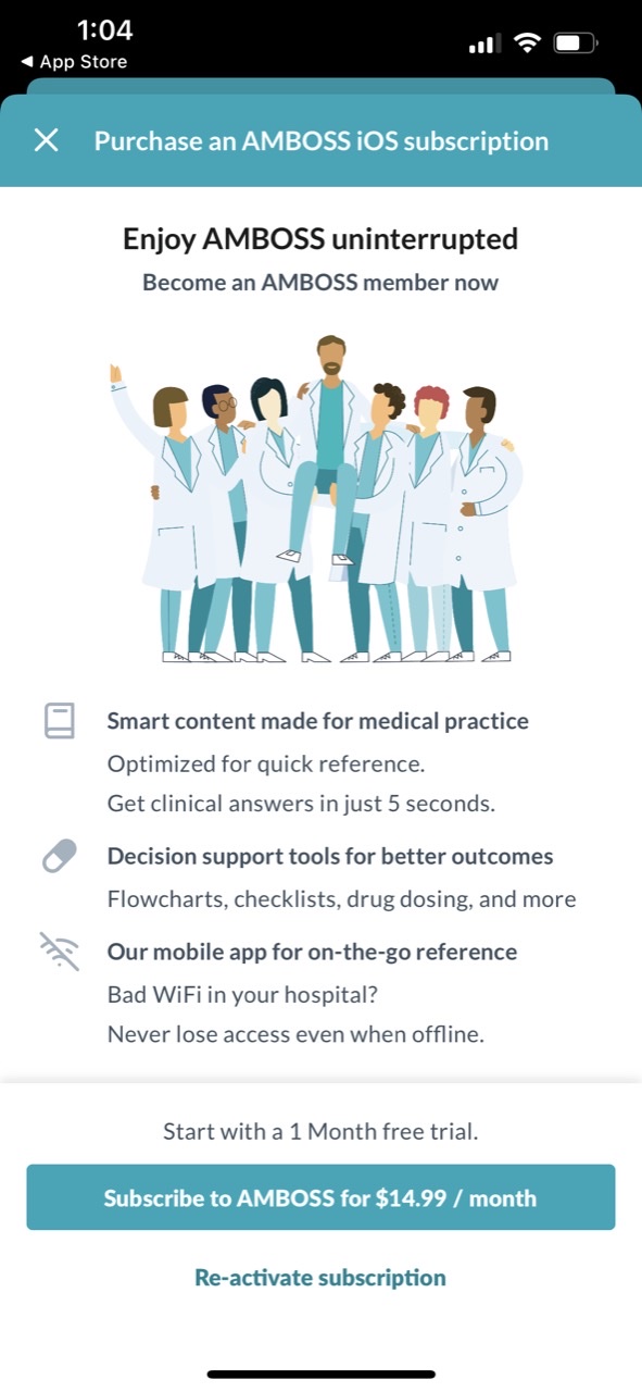 AMBOSS Medical Knowledge — Paywall Screenshot ($60K/mo)