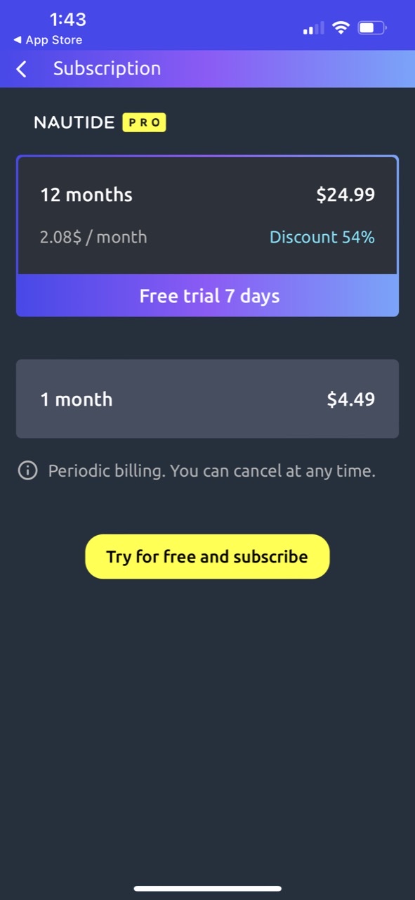 Nautide: Tides, Wind, Waves + — Paywall Screenshot ($10K/mo)