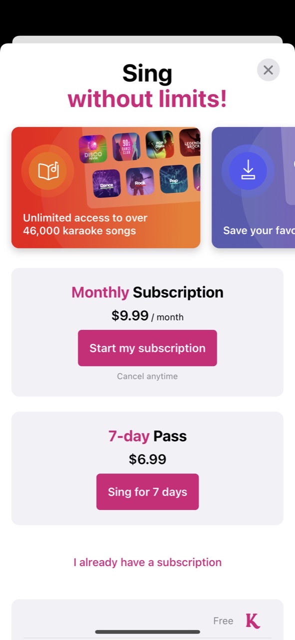 KaraFun - Karaoke & Singing — Paywall Screenshot ($90K/mo)